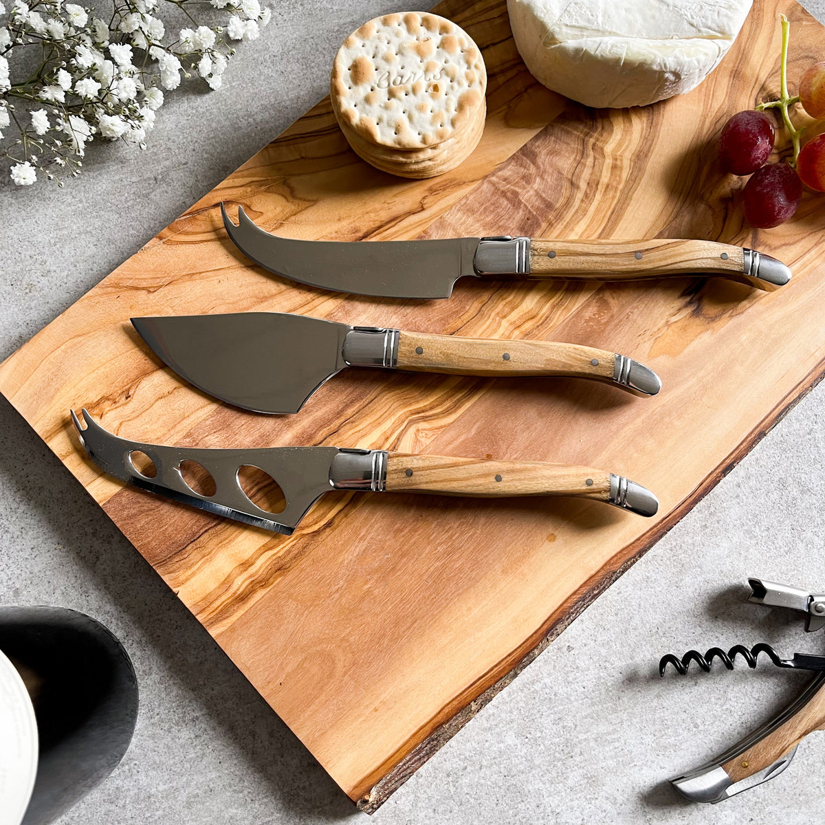 3 Piece Olive Wood Handle Cheese & Butter Knife Set – The Rustic Dish Ltd®