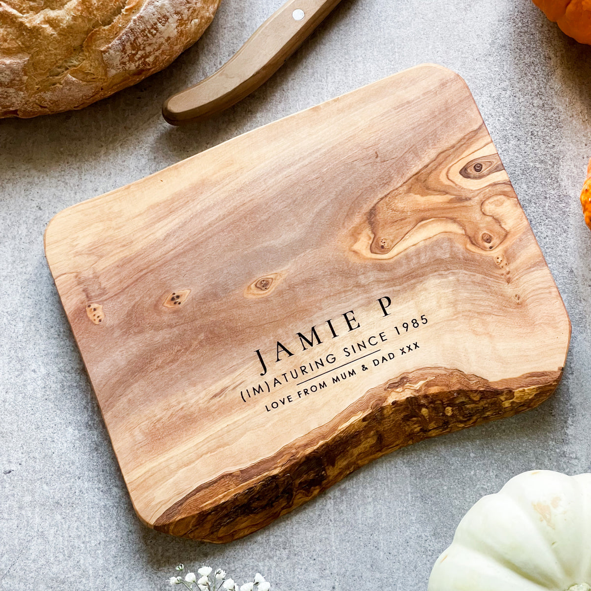 Personalised Rustic Olive Wood Cheese Board | Wedding Gift – The Rustic ...