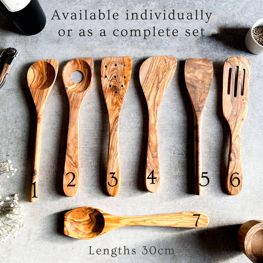 Traditional Olive Wood 7 Piece Kitchen Utensil Set – The Rustic Dish Ltd®