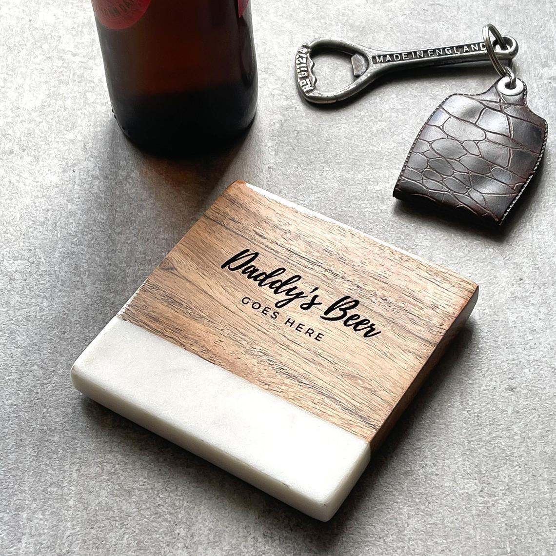 Personalised Acacia Marble Coaster Sustainably Sourced The Rustic Dish Ltd